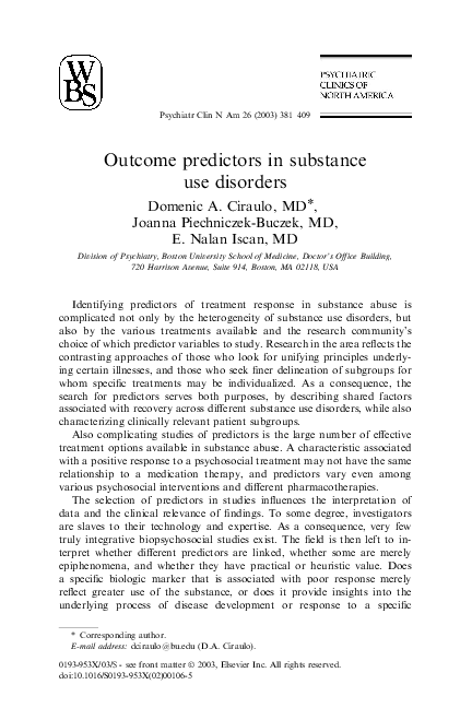 (PDF) Outcome predictors in substance use disorders