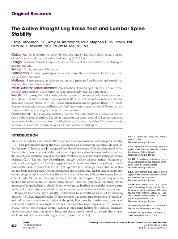 (PDF) The active straight leg raise test and lumbar spine stability