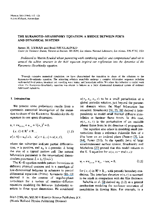 (PDF) The Kuramoto-Sivashinsky equation: A bridge between PDE'S and dynamical systems