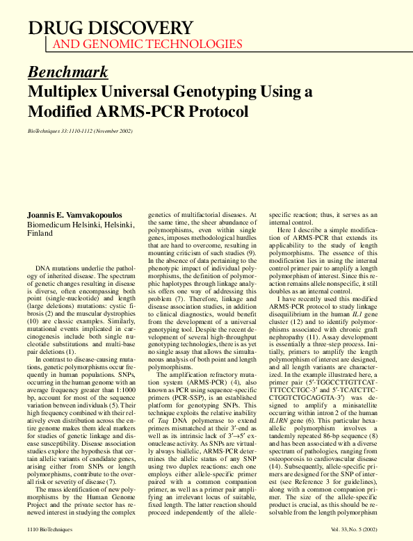 (PDF) Multiplex universal genotyping using a modified ARMS-PCR protocol
