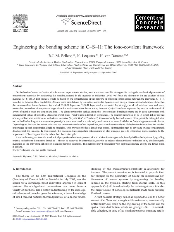 (PDF) Engineering the bonding scheme in C–S–H: The iono-covalent framework
