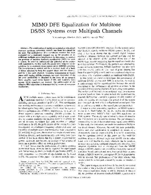 (PDF) MIMO DFE equalization for multitone DS/SS systems over multipath channels | Luc ...