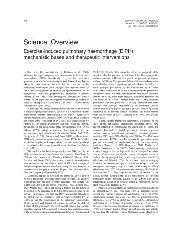 (PDF) Exercise-induced pulmonary haemorrhage (EIPH): mechanistic bases ...