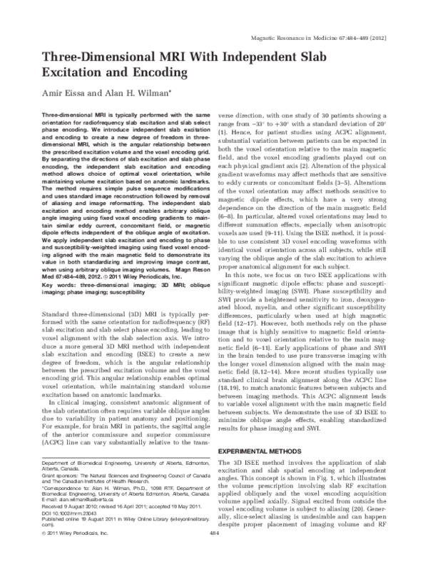 (PDF) Three-dimensional MRI with independent slab excitation and encoding