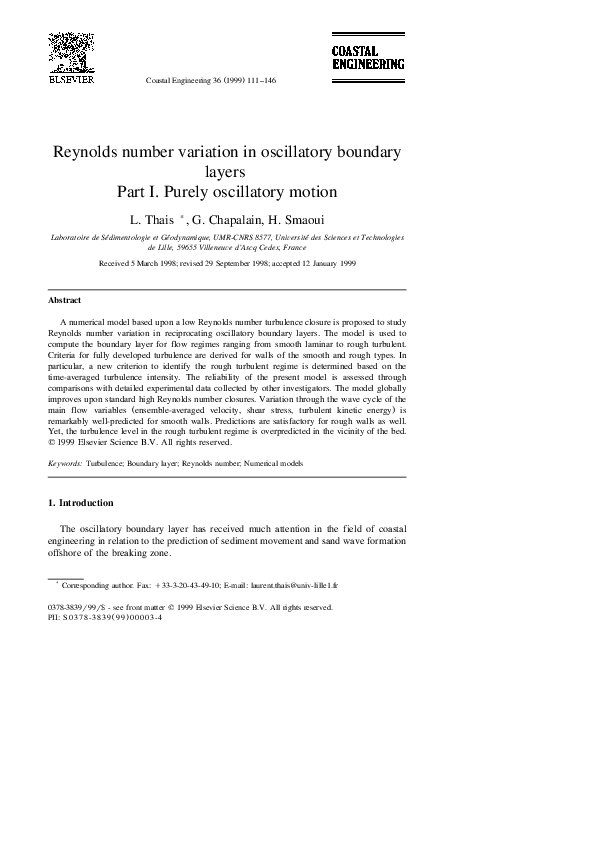 (PDF) Reynolds number variation in oscillatory boundary layers