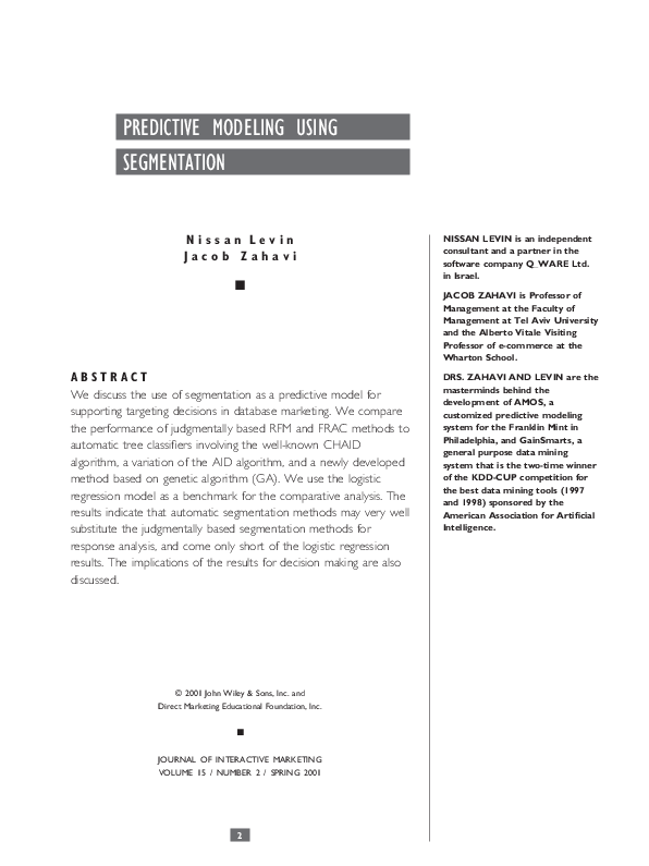 (PDF) Predictive modeling using segmentation