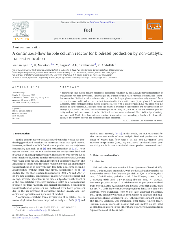 (PDF) A continuous-flow bubble column reactor for biodiesel production ...