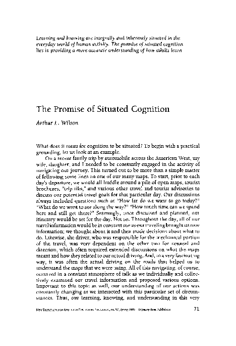 (PDF) The promise of situated cognition
