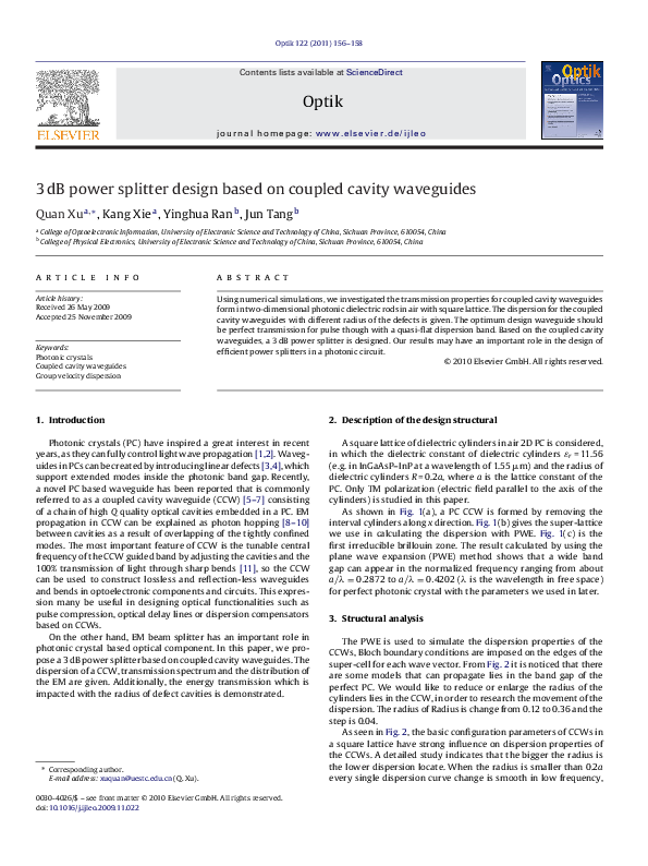 (PDF) 3dB power splitter design based on coupled cavity waveguides