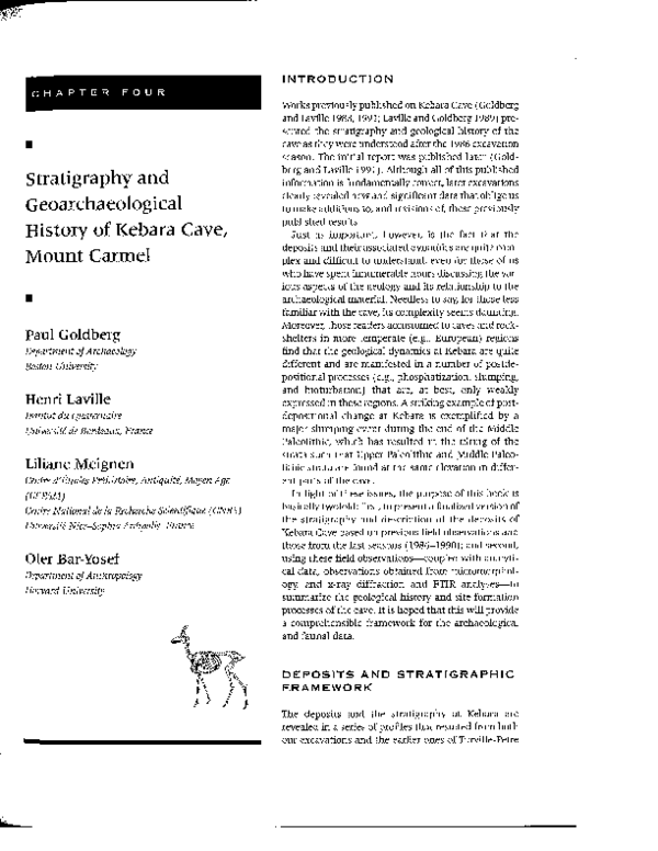 Stratigraphy and Geoarchaeological History of Kebara Cave, Mount Carmel