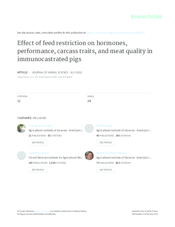 (PDF) Effect of feed restriction on hormones, performance, carcass traits, and meat quality in ...