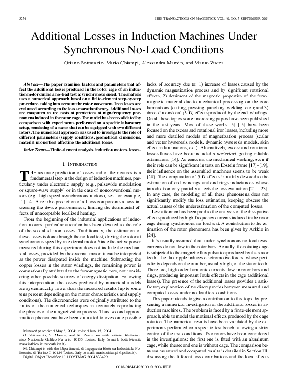(PDF) Additional Losses in Induction Machines Under Synchronous No-Load ...