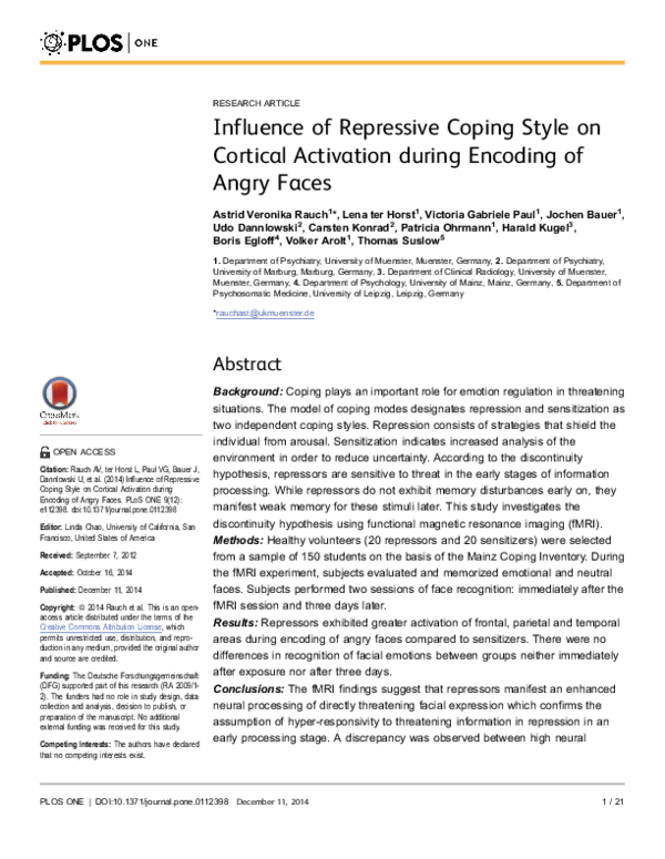 (PDF) Influence of Repressive Coping Style on Cortical Activation ...