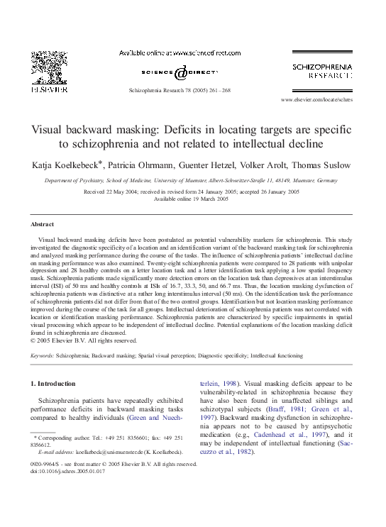 (PDF) Visual backward masking: Deficits in locating targets are ...