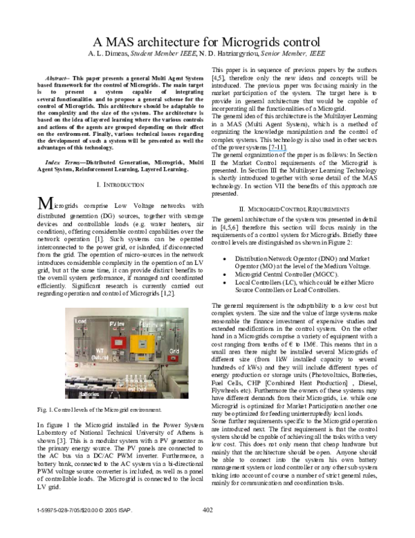 (PDF) A MAS Architecture for Microgrids Control