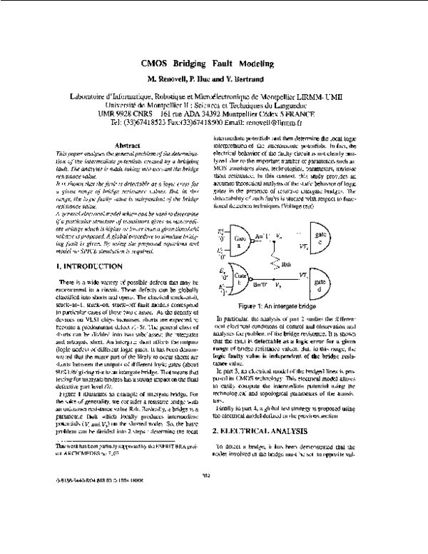 Pdf Cmos Bridging Fault Modeling