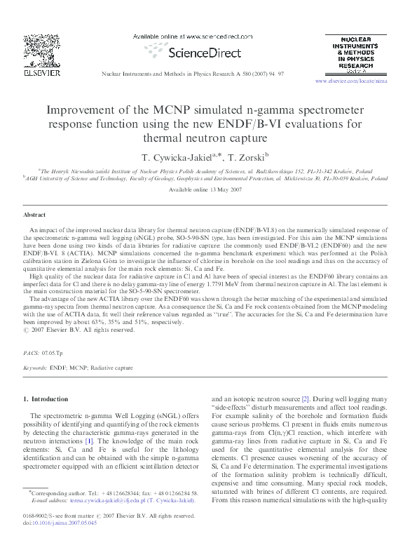 (PDF) Improvement of the MCNP simulated n-gamma spectrometer response function using the new ...