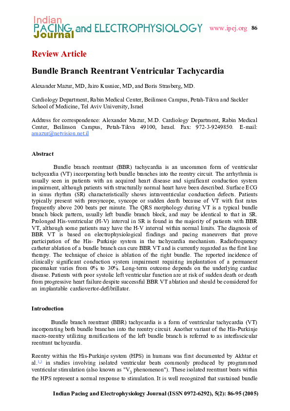 (PDF) Bundle branch reentrant ventricular tachycardia