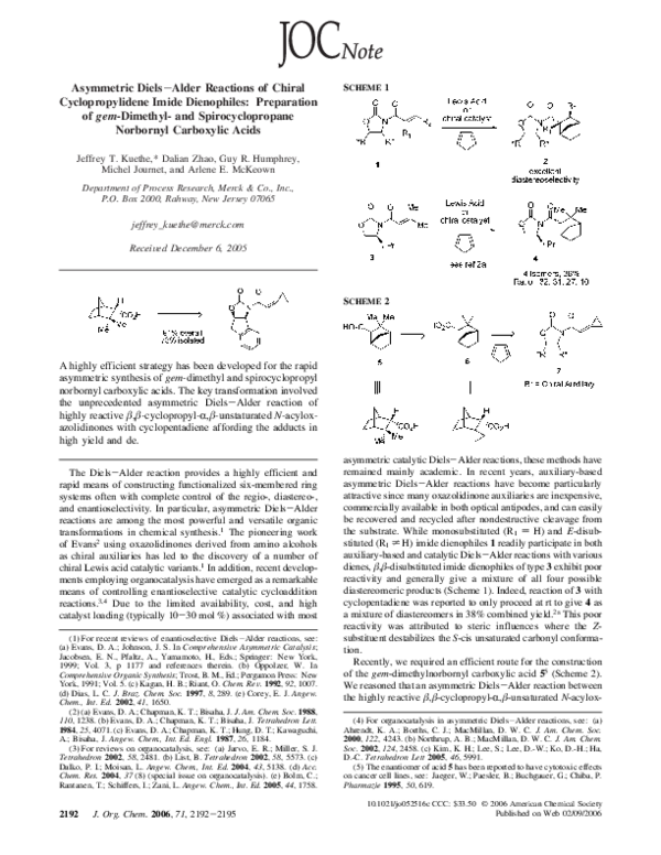 (PDF) Asymmetric Diels−Alder Reactions of Chiral Cyclopropylidene Imide ...