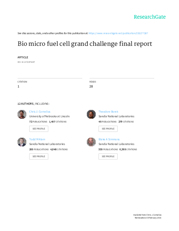 (PDF) Bio micro fuel cell grand challenge final report