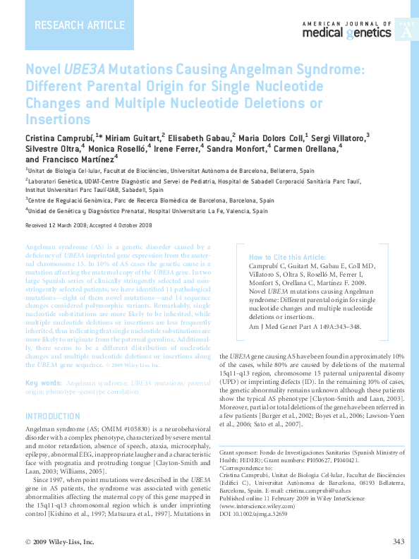 (PDF) Novel UBE3A mutations causing Angelman syndrome: Different ...