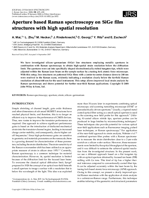 (PDF) Aperture based Raman spectroscopy on SiGe film structures with ...