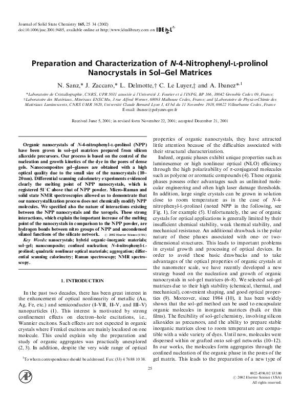 (PDF) Preparation and Characterization of N-4-Nitrophenyl-L-prolinol ...