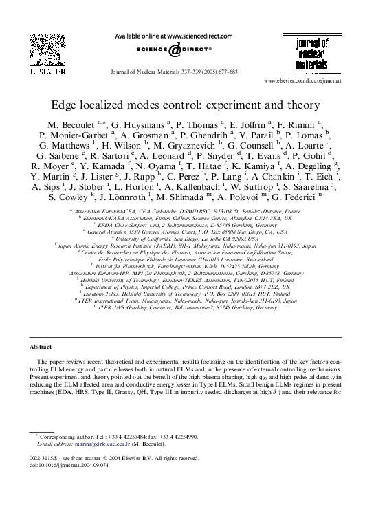(PDF) Edge localized modes control: experiment and theory