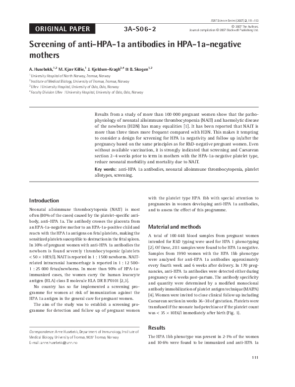 (PDF) Screening of anti-HPA-1a antibodies in HPA-1a-negative mothers ...