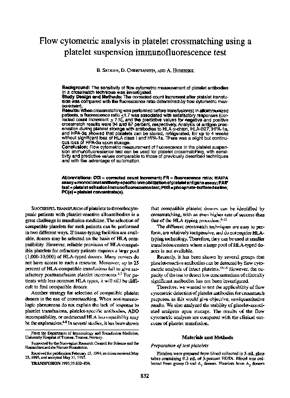 Pdf Flow Cytometric Analysis In Platelet Crossmatching Using A Platelet Suspension