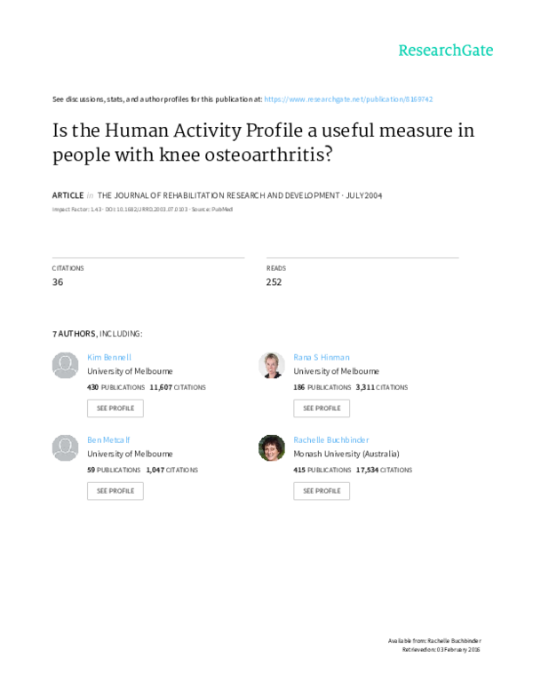 (PDF) Is the Human Activity Profile a useful measure in people with ...