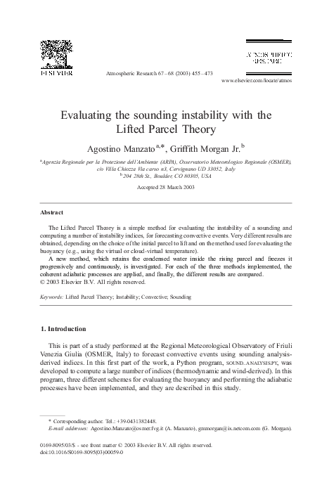 (PDF) Evaluating the sounding instability with the Lifted Parcel Theory