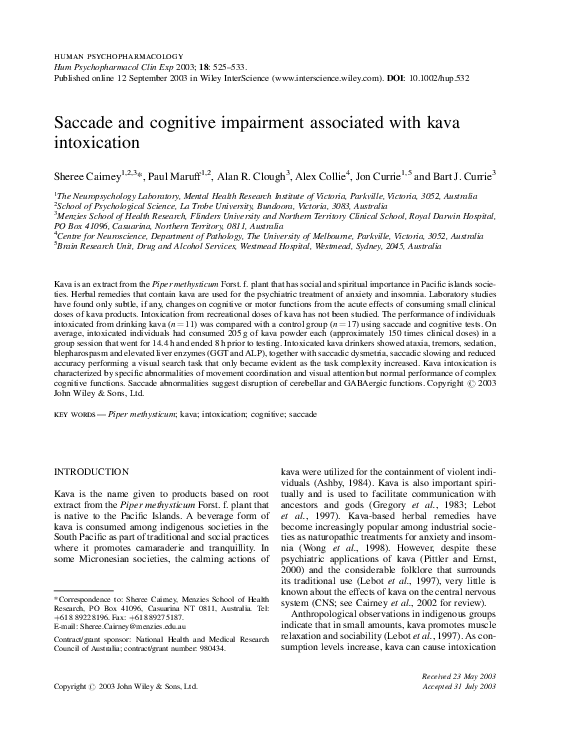 (PDF) Saccade and cognitive impairment associated with kava intoxication