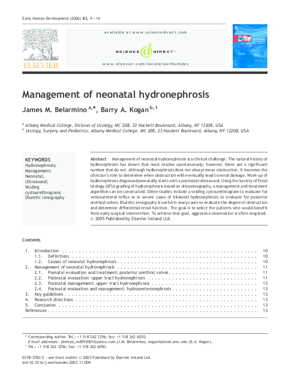 (PDF) Management of neonatal hydronephrosis