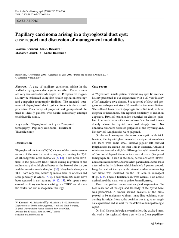 (PDF) Thyroglossal Duct Cyst Carcinoma With Synchronous Thyroid Papillary Carcinoma: A Case ...