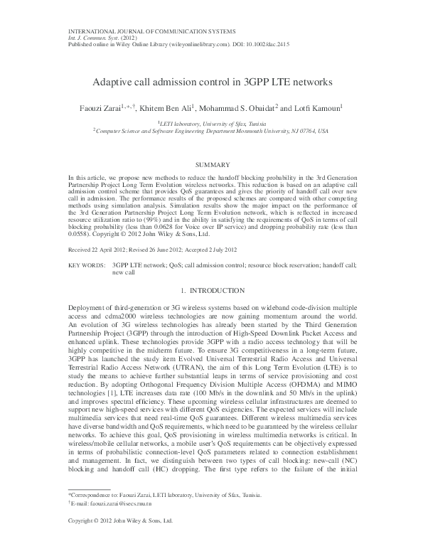 Pdf Adaptive Call Admission Control In 3gpp Lte Networks
