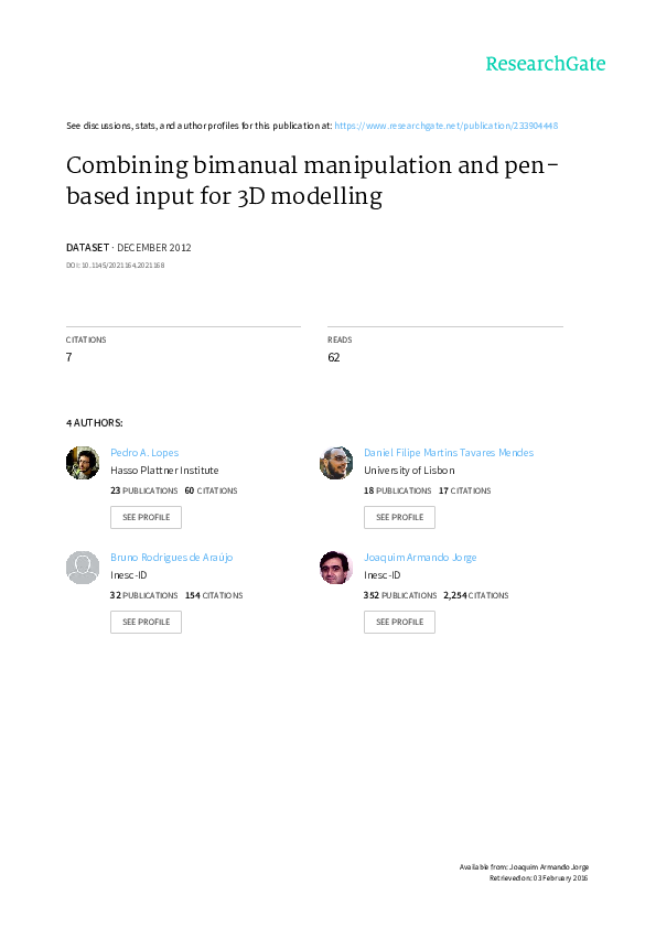 (PDF) Combining bimanual manipulation and pen-based input for 3D modelling