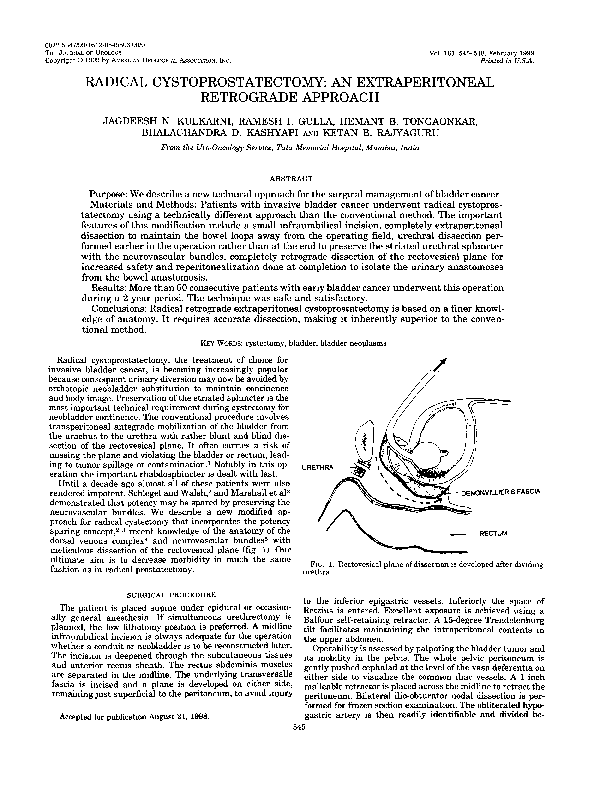 (PDF) RADICAL CYSTOPROSTATECTOMY: AN EXTRAPERITONEAL RETROGRADE APPROACH