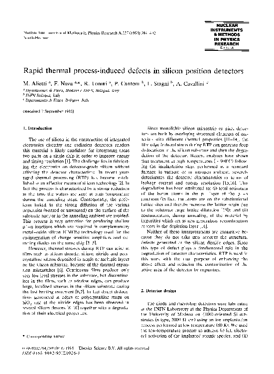 (PDF) Rapid thermal process-induced defects in silicon position detectors