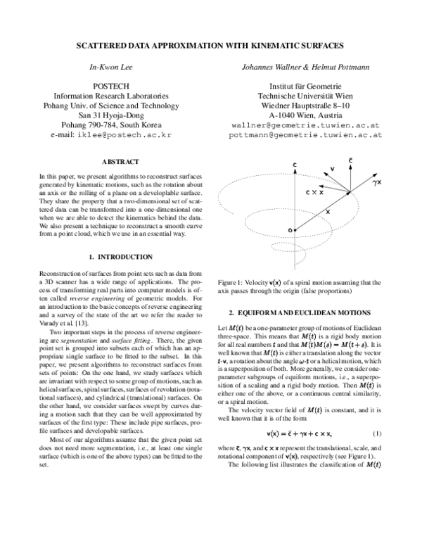 (PDF) Scattered data approximation with kinematic surfaces