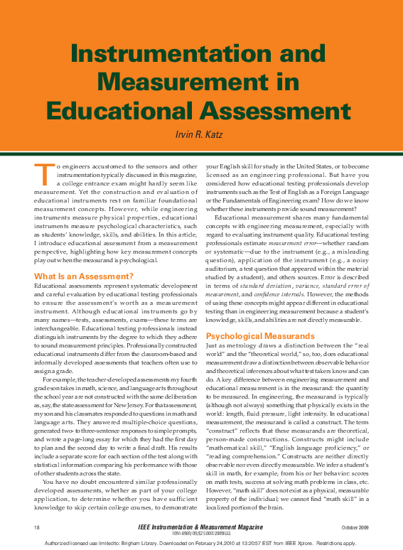 (PDF) Instrumentation and measurement in educational assessment