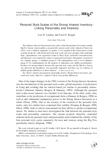 (PDF) Personal Style Scales of the Strong Interest Inventory: Linking ...