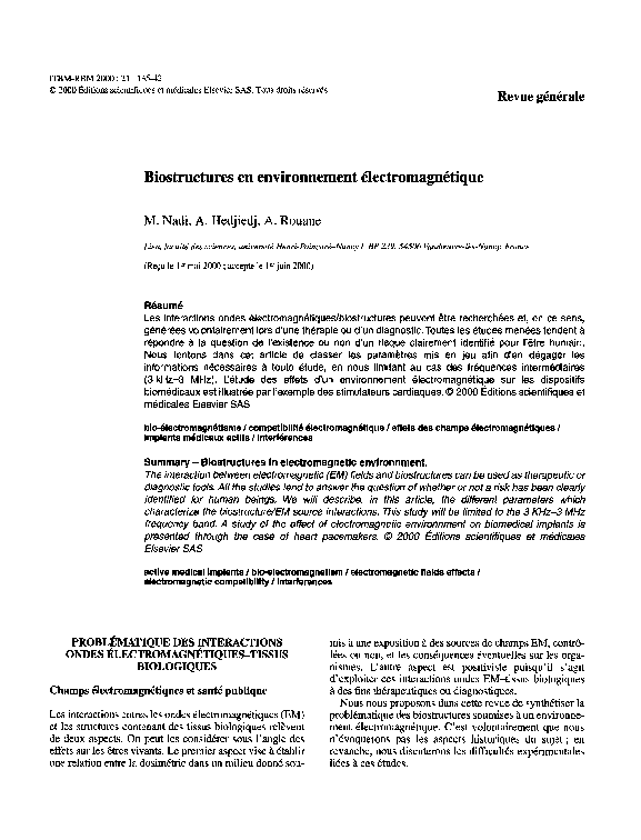 (PDF) Biostructures en environnement électromagnétique