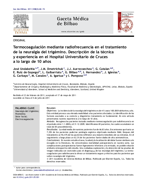 (PDF) Termocoagulación mediante radiofrecuencia en el tratamiento de la ...