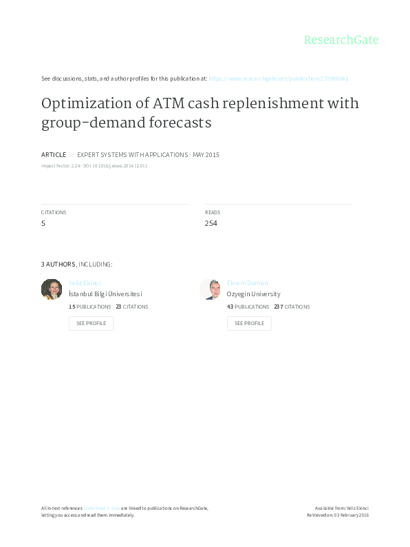 (PDF) Optimization of ATM cash replenishment with group-demand forecasts
