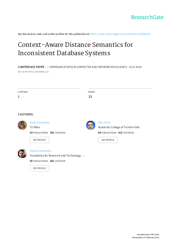 (PDF) Context-Aware Distance Semantics for Inconsistent Database Systems