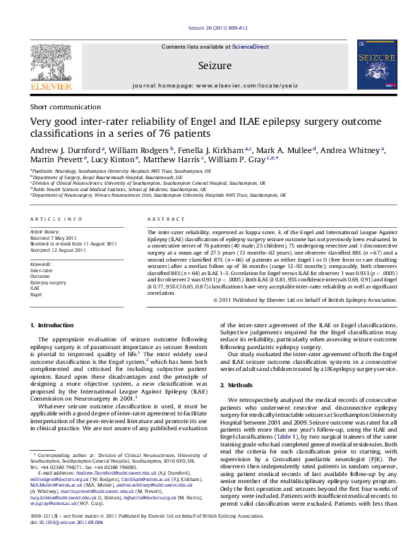 (PDF) Very good inter-rater reliability of Engel and ILAE epilepsy ...