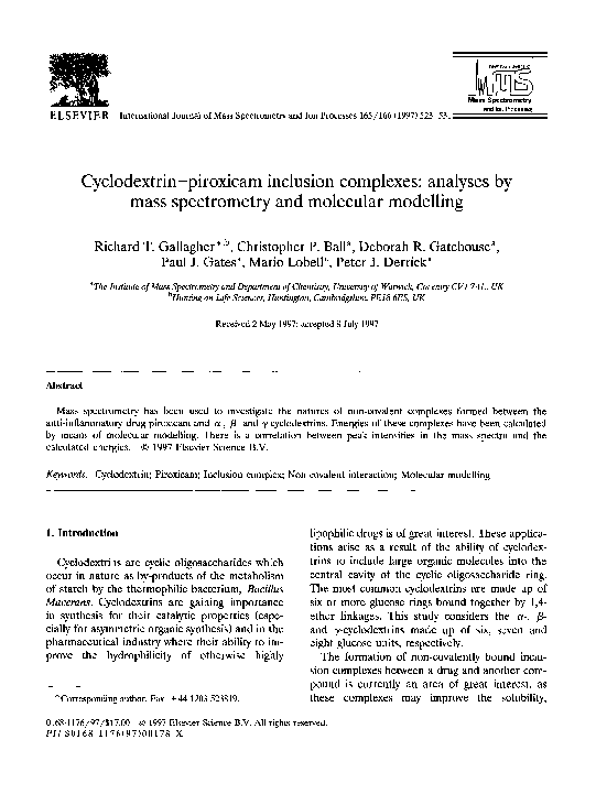 (PDF) Cyclodextrin—piroxicam inclusion complexes: analyses by mass ...