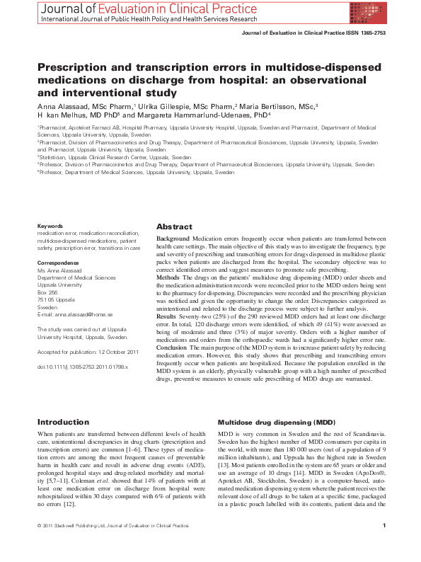 (PDF) Prescription and transcription errors in multidose-dispensed ...