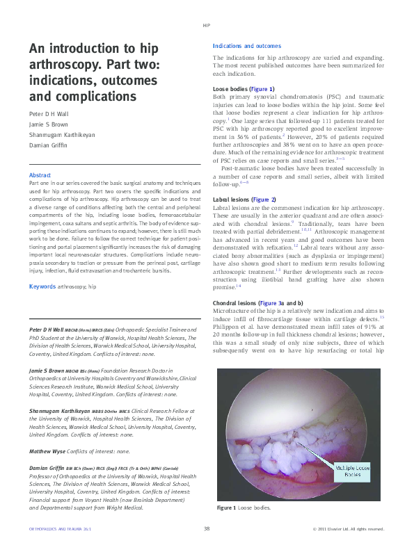 (PDF) An introduction to hip arthroscopy. Part two: indications ...
